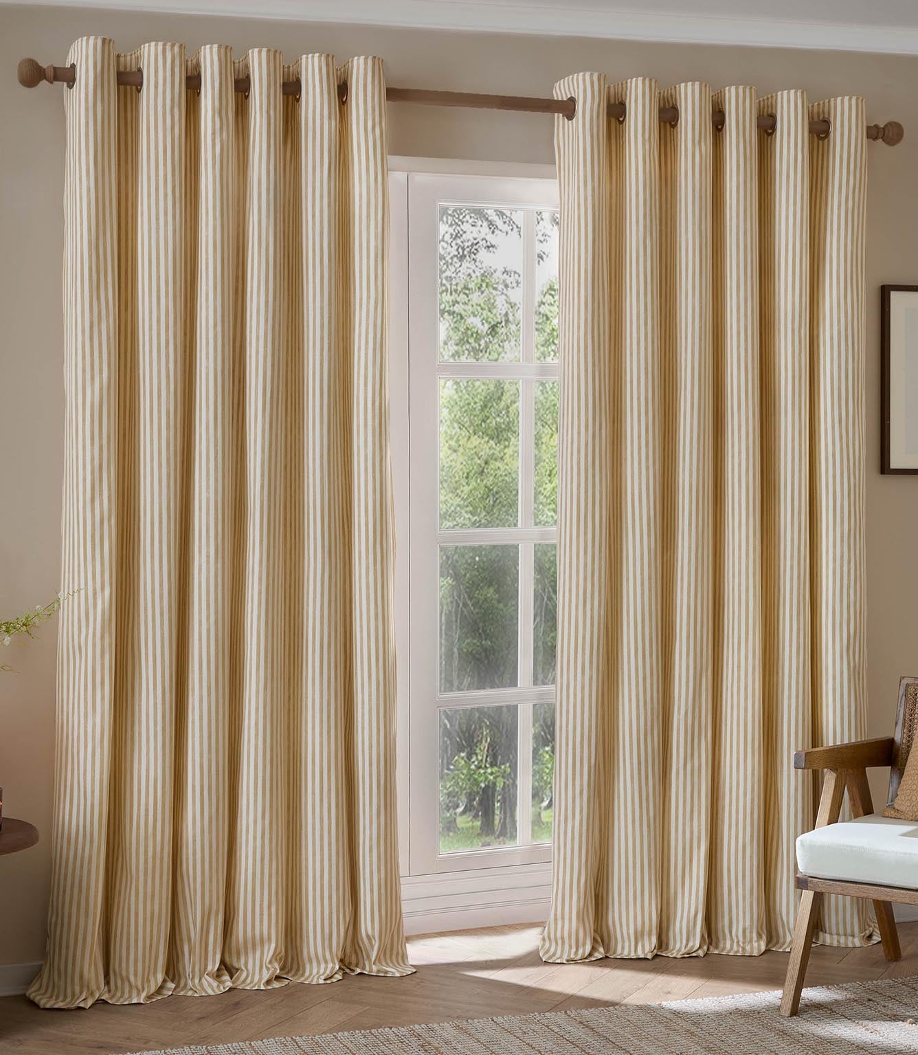 Hebden Honey Yellow Eyelet Curtains | Just Fabrics